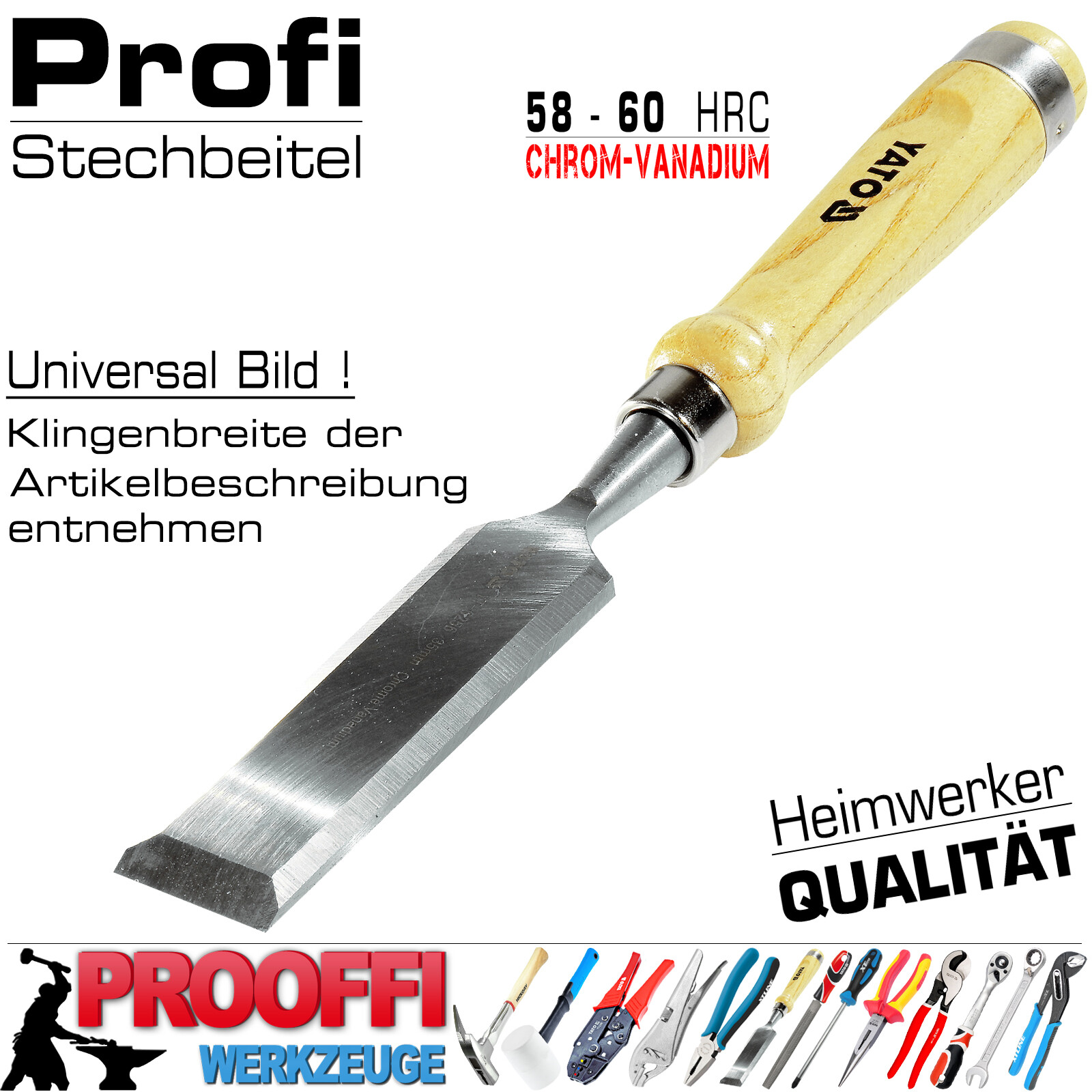 5 x Profi Stechbeitel Schnitzmesser Stech Stemm Eisen Holz Beitel Set 8 ...