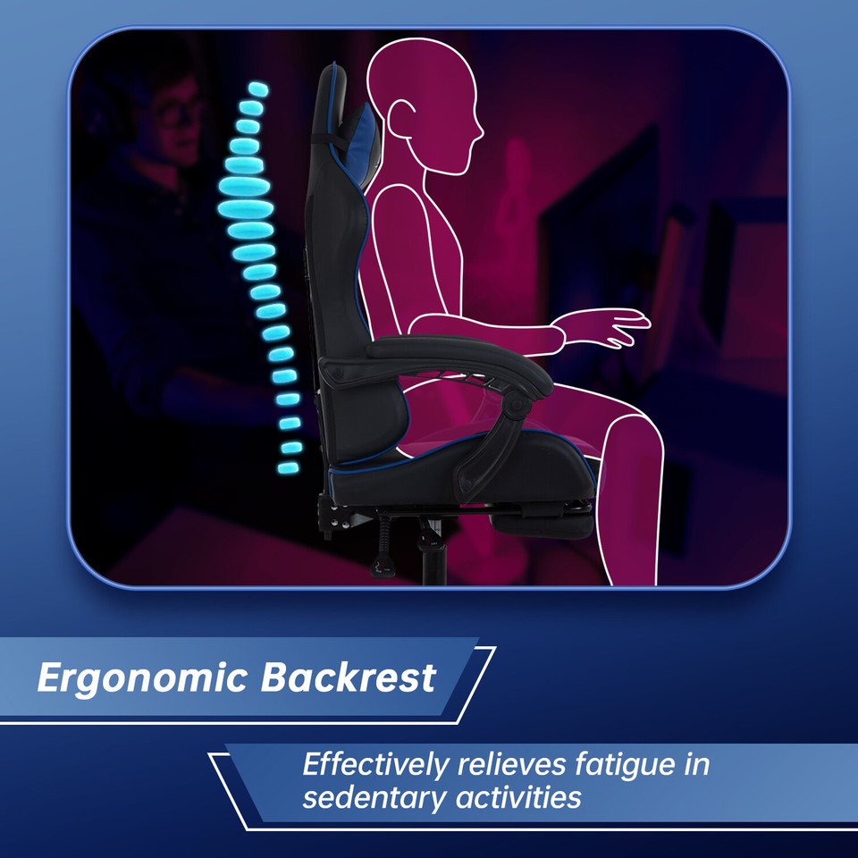 Gaming Chair Office Chair w/Footrest Lumbar Support Headrest Armrest ...