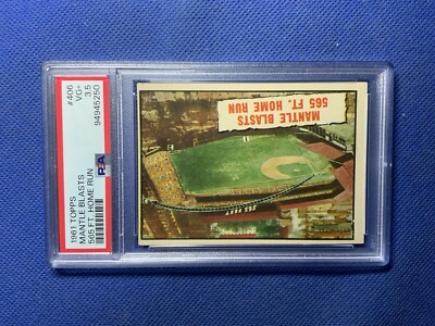 1961 Topps Mickey Mantle Blasts 565 ft Home Run #406 PSA 3.5 VG +FRESH ...