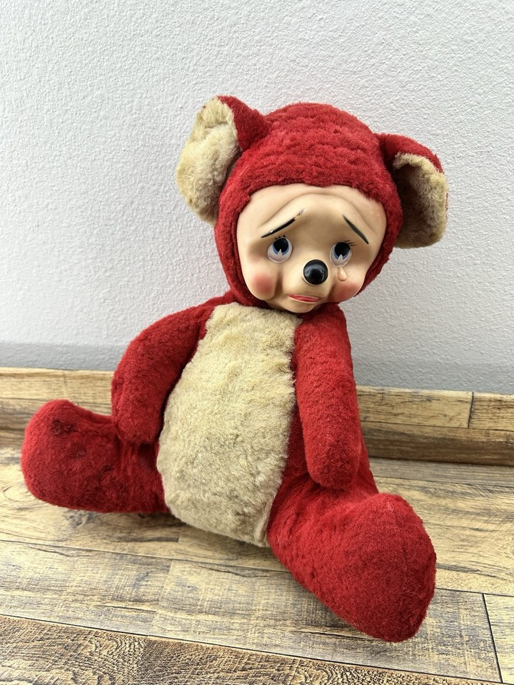 Vintage 1960's Rare Picture Book Rushton Style 14" Red Bear Crying ...