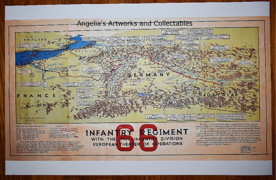 World War II 66 Infantry European Theater Battle Rhineland Map Print 37 ...