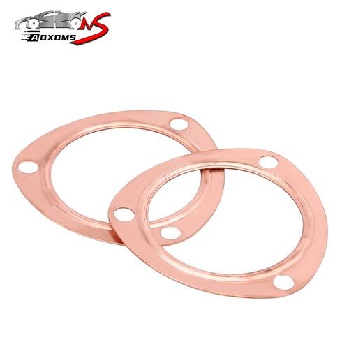 2x 3" Copper Header Exhaust Collector Gaskets Reusable 3Bolt for SBC ...