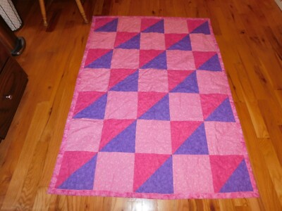 Two Patch Handmade Quilt Jacobs Ladder Variation Pink and Purple Hand ...