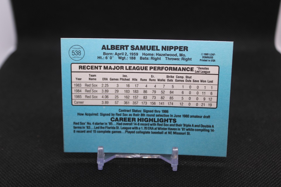 Al Nipper #538 1986 Donruss Boston Red Sox | eBay