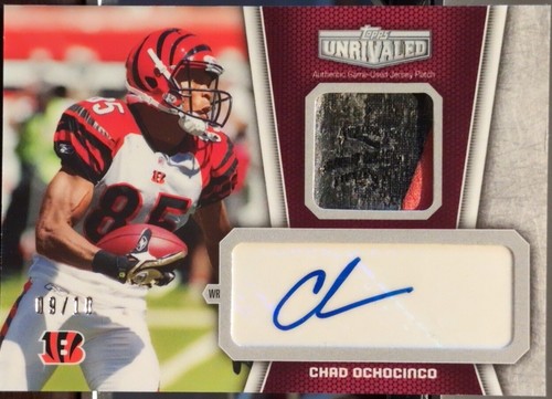 CHAD OCHOCINCO JOHNSON 2010 Topps Unrivaled DUAL AUTO Jersey PATCH #9/ ...