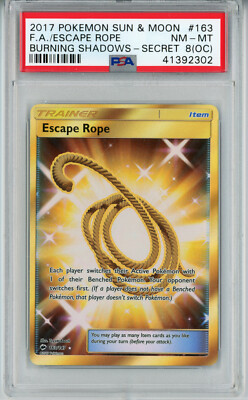2017 POKEMON BURNING SHADOWS ESCAPE ROPE #163 SECRET RARE PSA 8(OC) NM ...