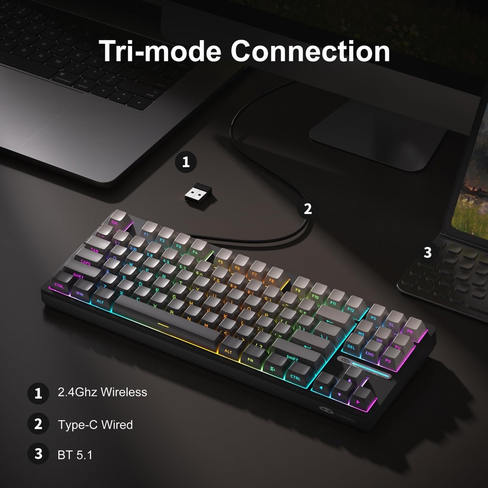 x MageGee Light 87 Gasket Mechanical Keyboard,80% Layout 87 Keys ...