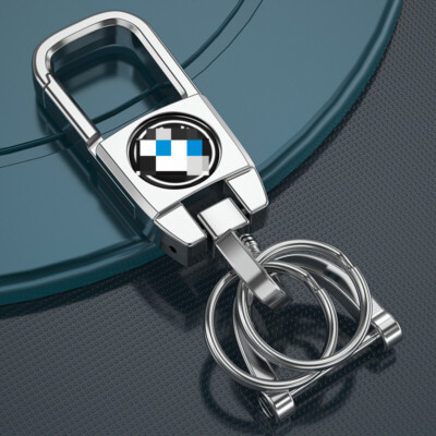 Chrome Metal Keychain W/Key Ring Clip for BMW Car Double Sided Key ...