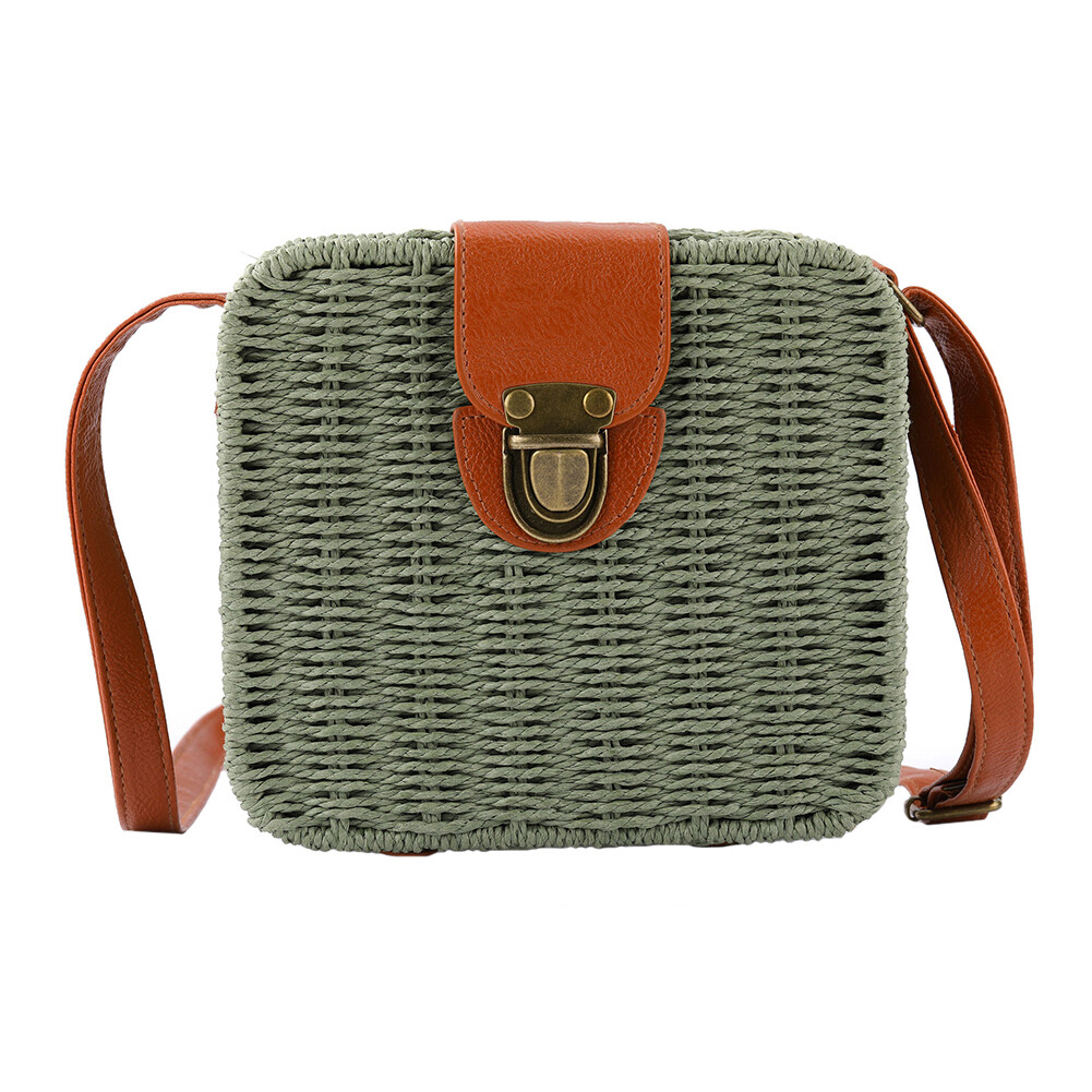 Women Crossbody Bags Casual Woven Hand-woven Bag Rattan Beach Bag (Army ...
