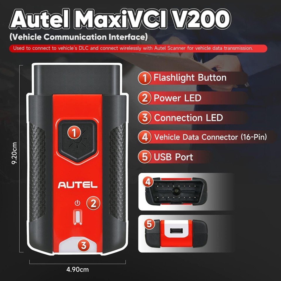 Autel MaxiVCI V200 VCI200 Wireless Dongle, OBD2 Connector Adapter ...