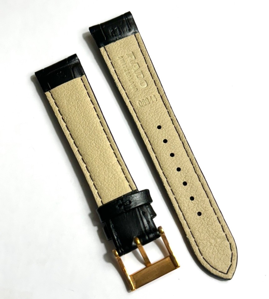 Original RADO 18mm Black Leather Watch Band Strap with Rose-Gold Buckle ...