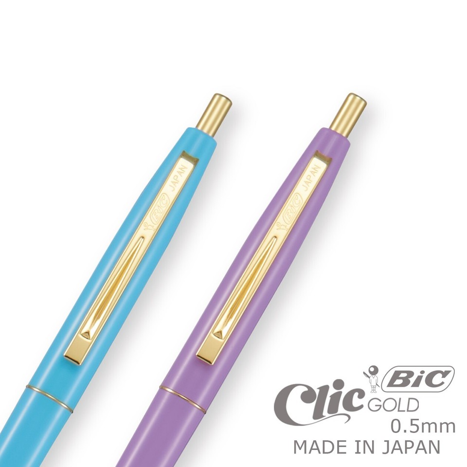 BIC Clic GOLD Ball-Point Pen 6pcs 0.5mm Black Ink Pastel Body Assort ...