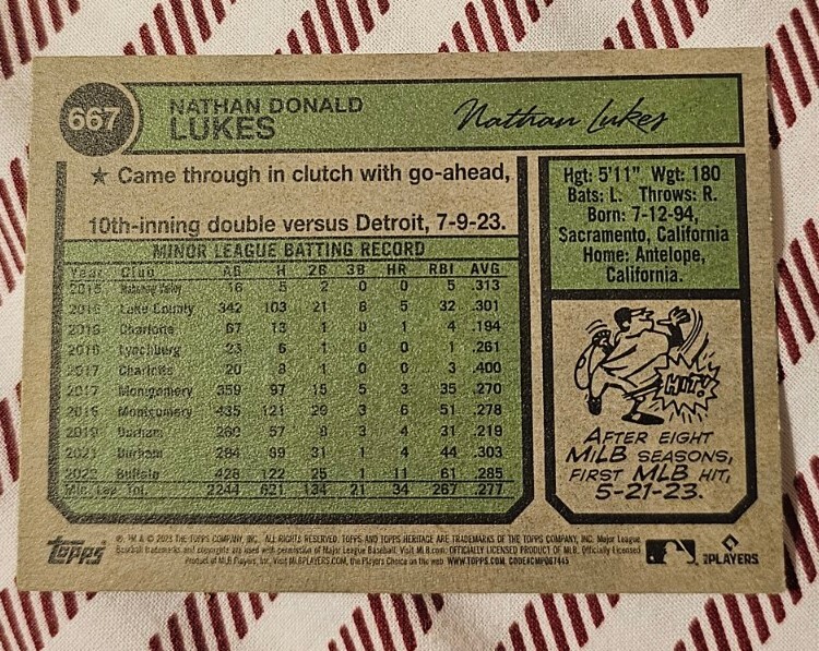 2023 TOPPS HERITAGE #667 NATHAN LUKES JAYS AUTOGRAPHED SIGNED BASEBALL ...