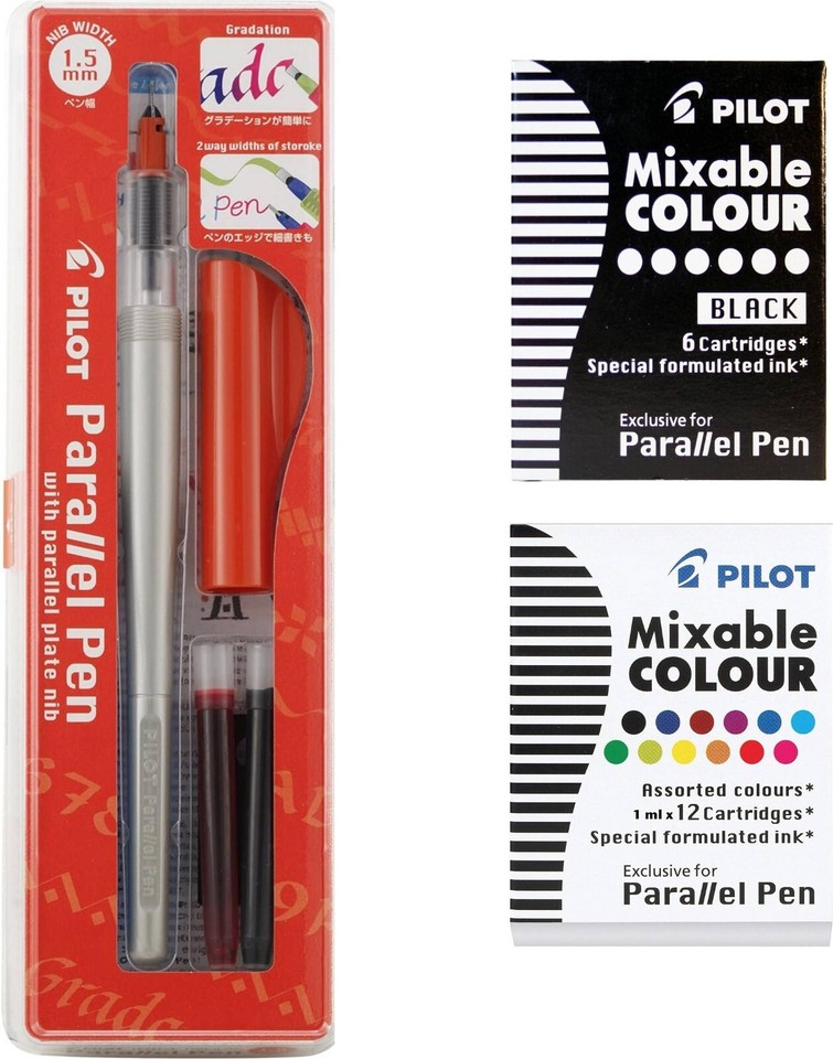 Pilot Calligraphy Parallel Pen Set with Black & Assorted Color Ink ...