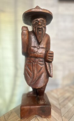 Wood Oriental Man Statue. Beautiful Wood Statue. | eBay