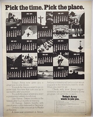 1971 Today's U.S. Army Pick The Time. Pick The Place Recruiting Vintage ...