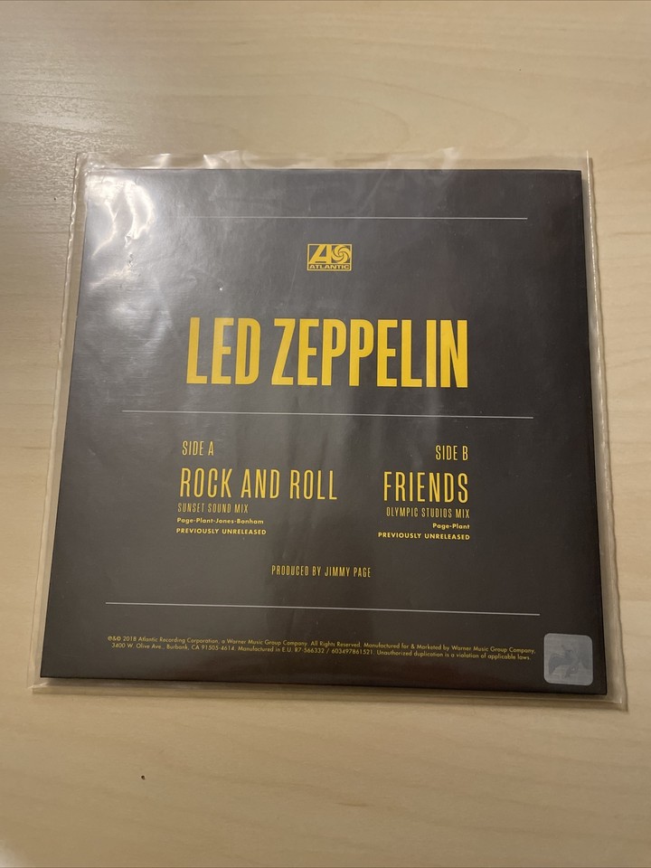 Led Zeppelin “Rock And Roll” 2018 RSD 7" Limited Edition Yellow Vinyl w ...