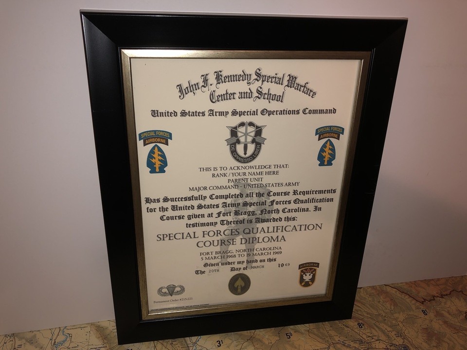 U.S. ARMY / SPECIAL FORCES Q-COURSE DIPLOMA (COMMEMORATIVE CERTIFICATE ...