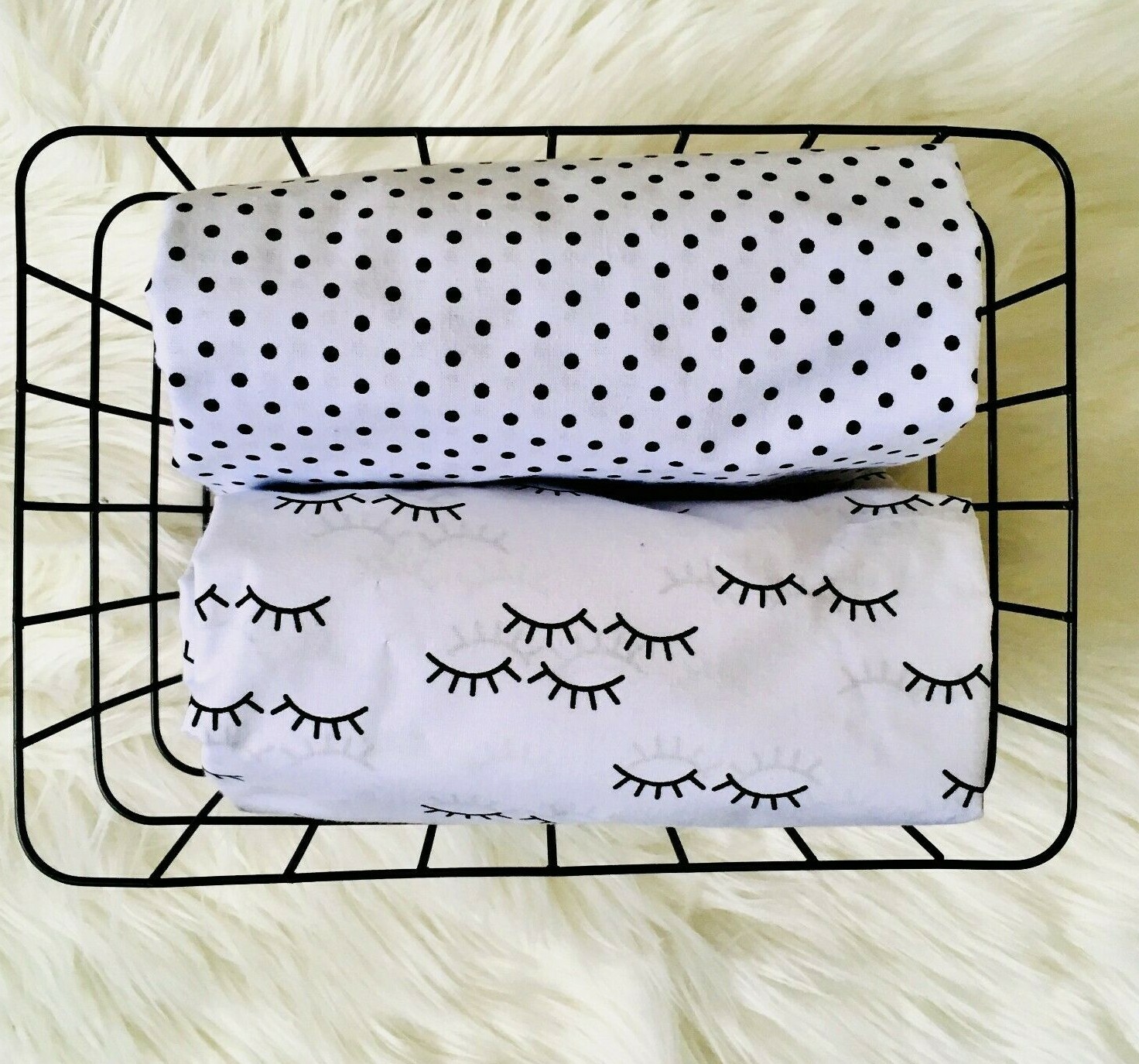 2 x Cot Bed Fitted Sheet COTTON Black White PANDA dots arrows stripes ...