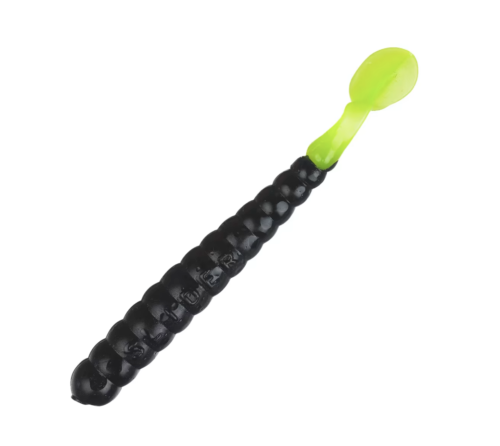 Charlie Brewer's 3" Bass Slider Grub CBSBGF5 Black/Chartreuse Tail ...