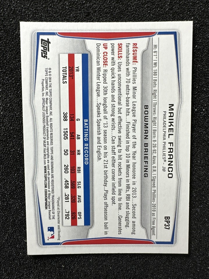 MAIKEL FRANCO #BP37 2014 Bowman Baseball Prospects Rookie/Prospect QTY ...