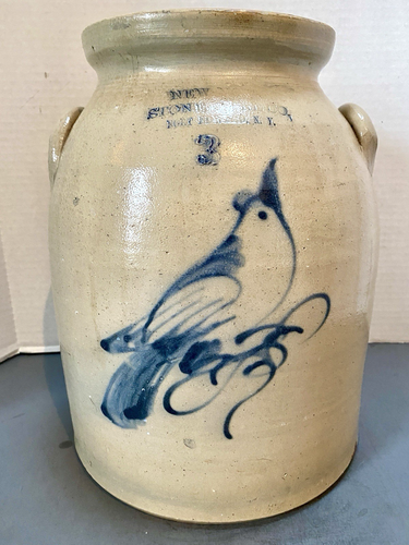 Lg Vint. Stoneware Pottery #3 Crock/Jug, NY Stoneware Painted Cobalt ...