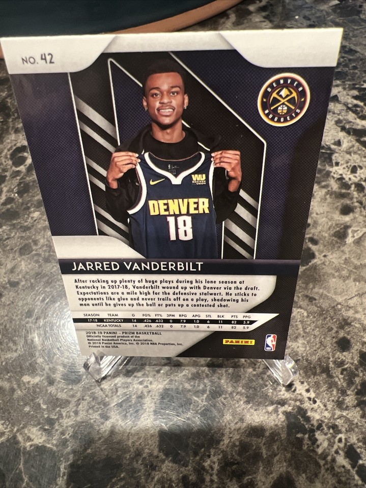 Jarred Vanderbilt 2018-19 Panini Prizm Rookie card RC #42 Denver ...