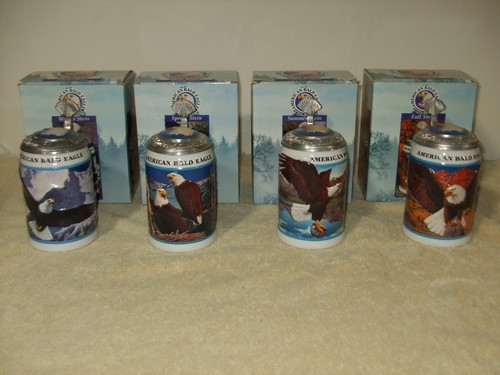 BUDWEISER Complete SET OF 4 American Bald Eagle Stein Series. Lidded ...