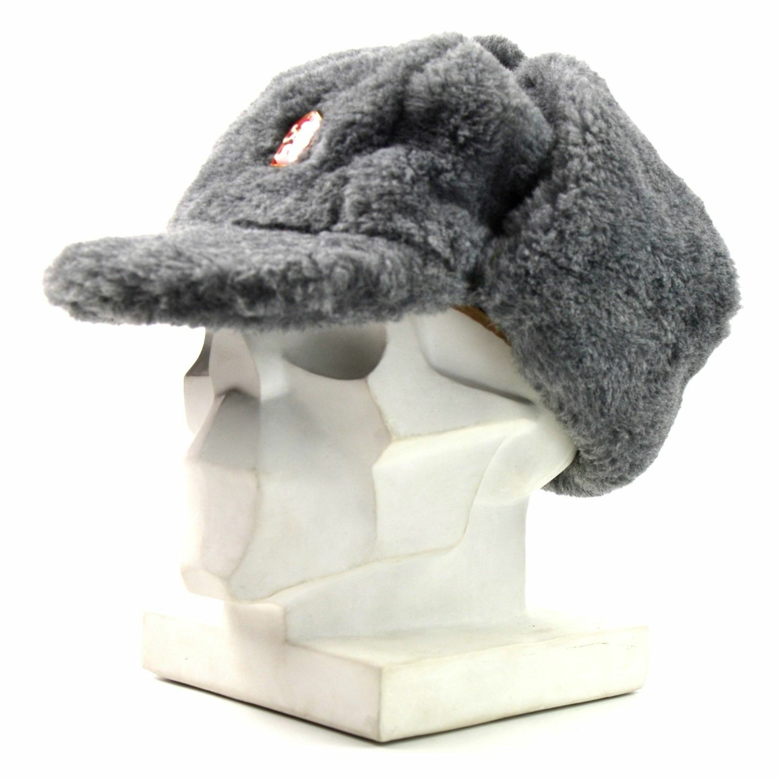 Genuine Czech army winter cap Ushanka grey fur warm hat CZ military ...