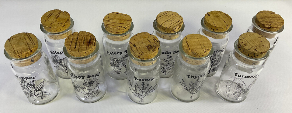 Wheaton Spice Jars Glass Bottles with Cork Tops 8-PCS set Vintage 70's ...