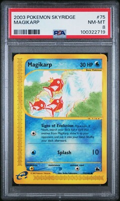 MAGIKARP 75/144 PSA 8 2003 SKYRIDGE E READER POKEMON CARD NON HOLO ...