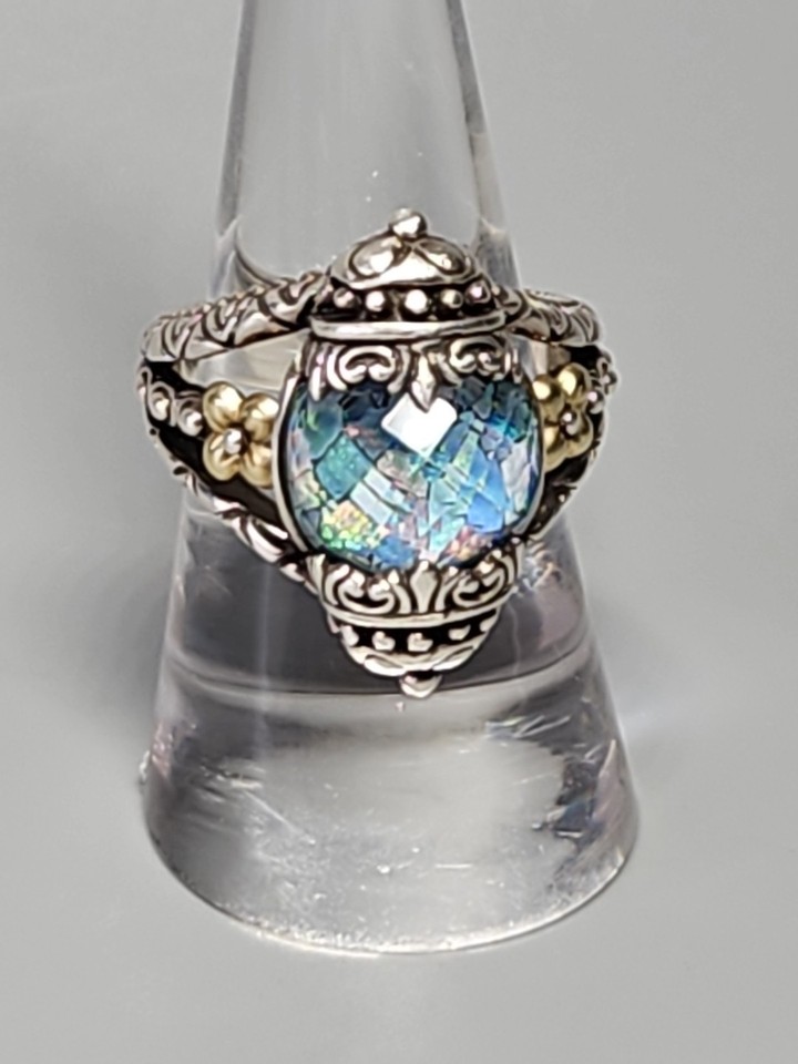 BARBARA BIXBY Sterling Silver 18k Yellow Gold MOSAIC OPAL Triplet Ring ...