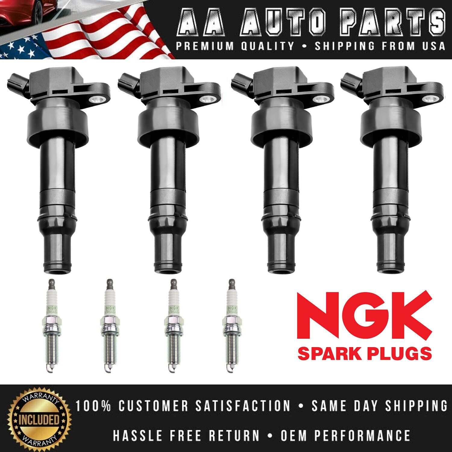 4 Ignition Coil & NGK Platinum Spark Plug for Hyundai Accent/Kia Soul 1 ...