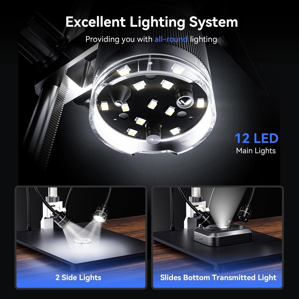 TOMLOV TriL110 3-Lens Digital Microscope: 2500X 10.1 2K HDMI Coin ...