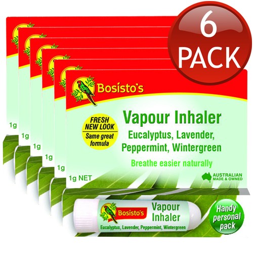 6 x Bosistos Vapour Inhaler Blocked Nose Nasal Congestion Relief Handy ...