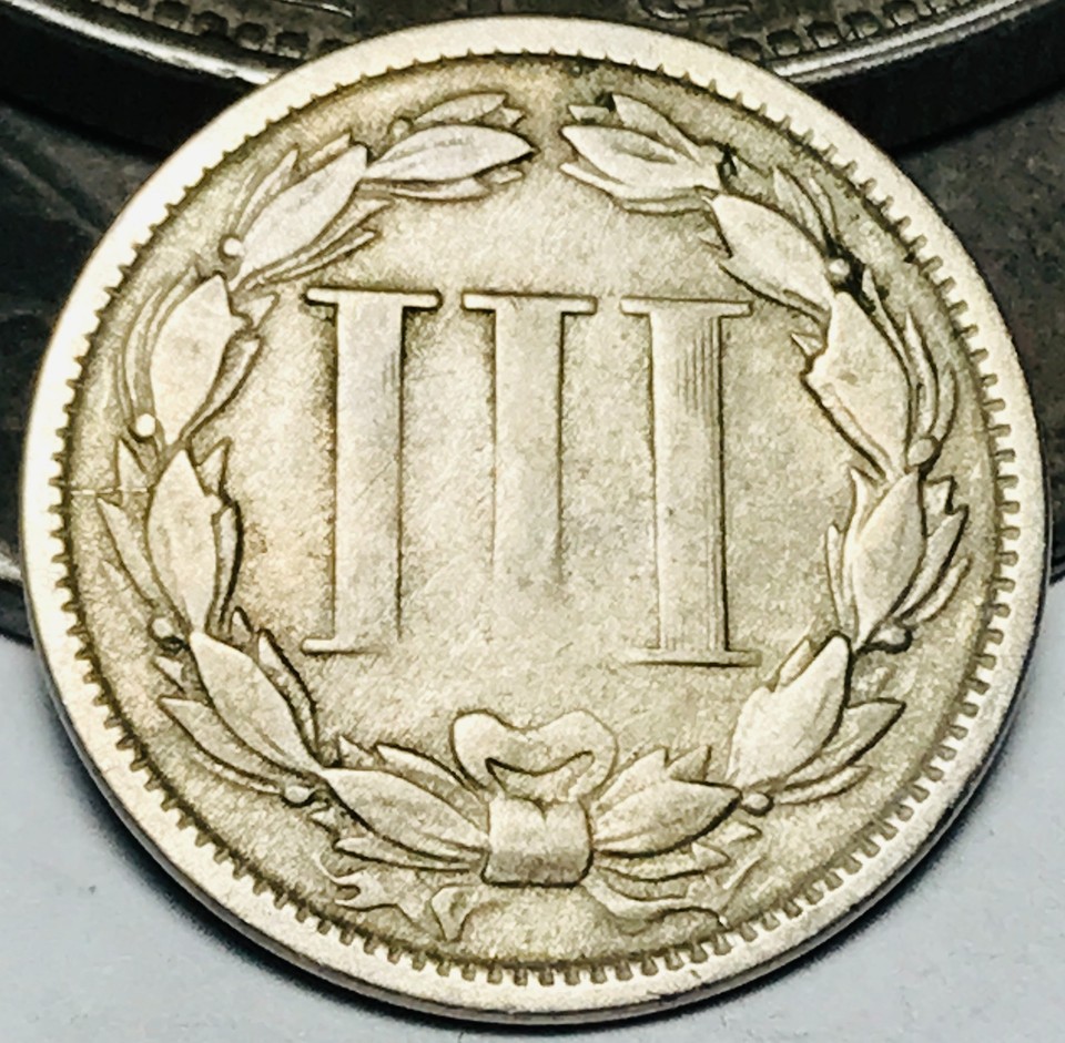 1865 Three Cent Nickel Piece 3C Circulated Civil War Date US Type Coin ...
