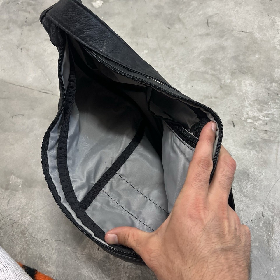 AmeriBag Leather Healthy Back Bag Black Sling Bag Pockets | eBay