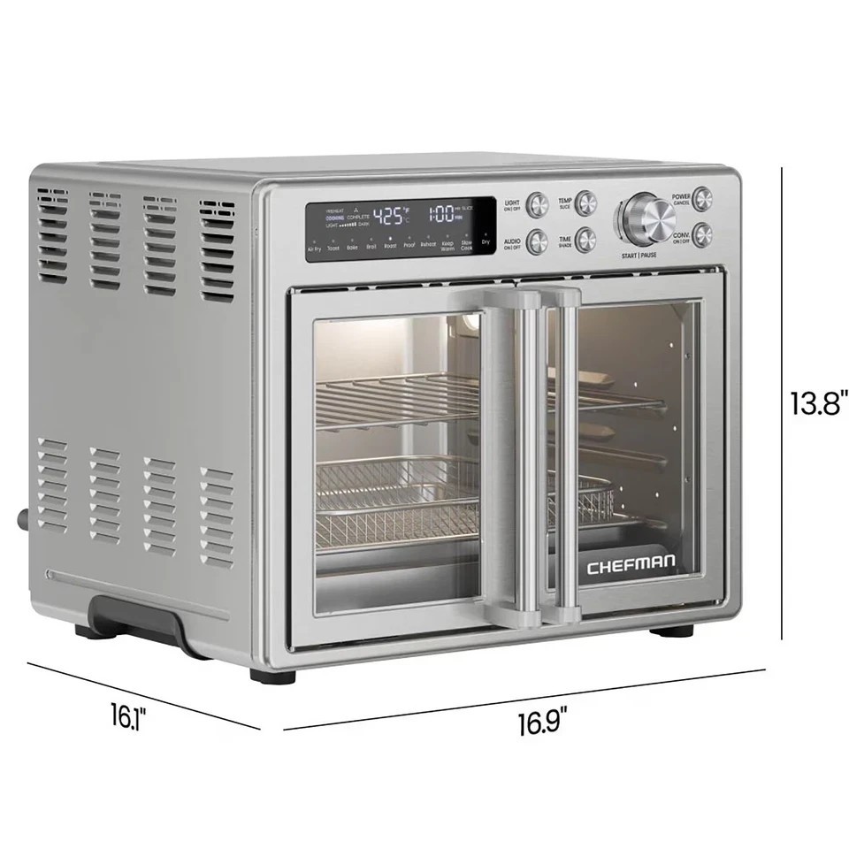 Chefman 10-in-1 Stainless Steel French Two Door Toaster Oven Air Fryer ...
