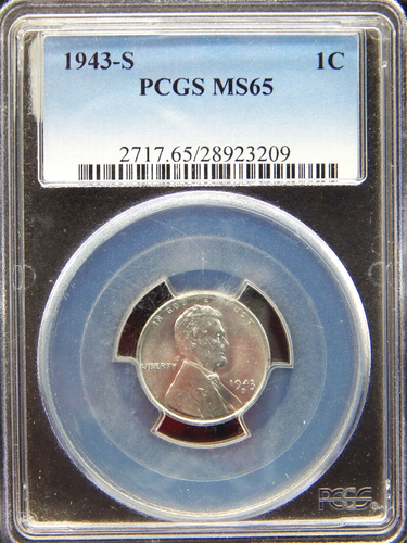 1943-S PCGS GRADED MS 65 LINCOLN WHEAT BACK STEEL CENT- FRESH HOARD ...
