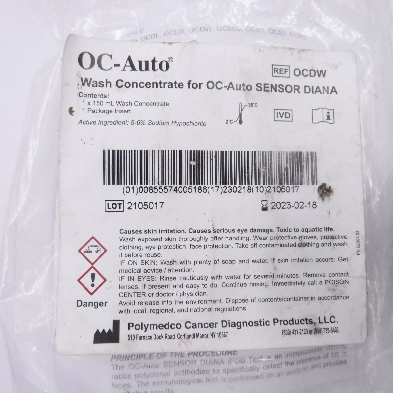 Polymedco Wash Reagent OC-Auto Wash Concentrate For OC-Auto Sensor ...