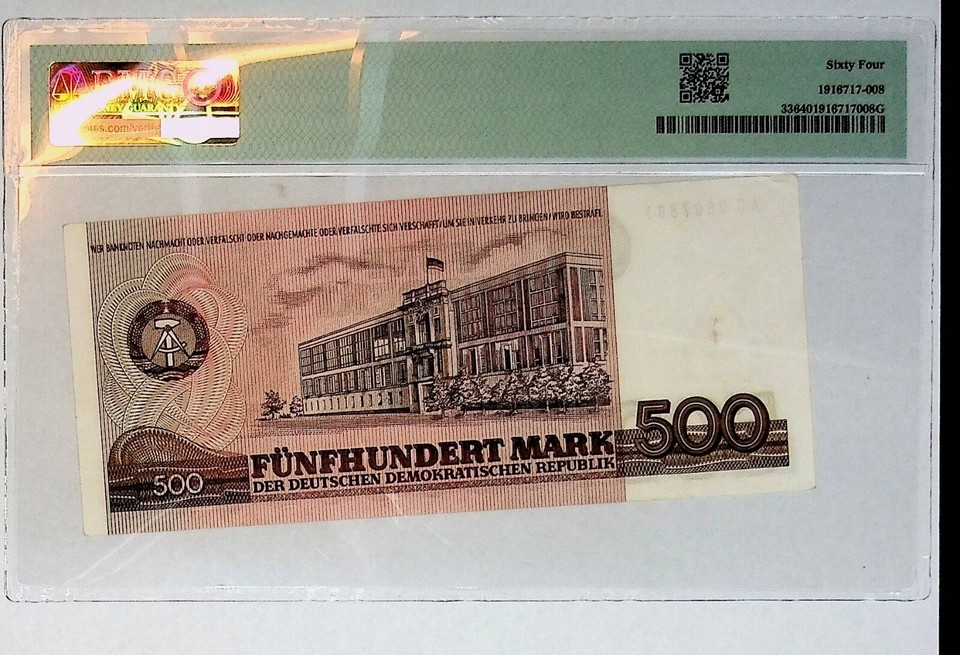 1985 East Germany 500 Mark Banknote PMG 64 Choice Uncirculated | eBay