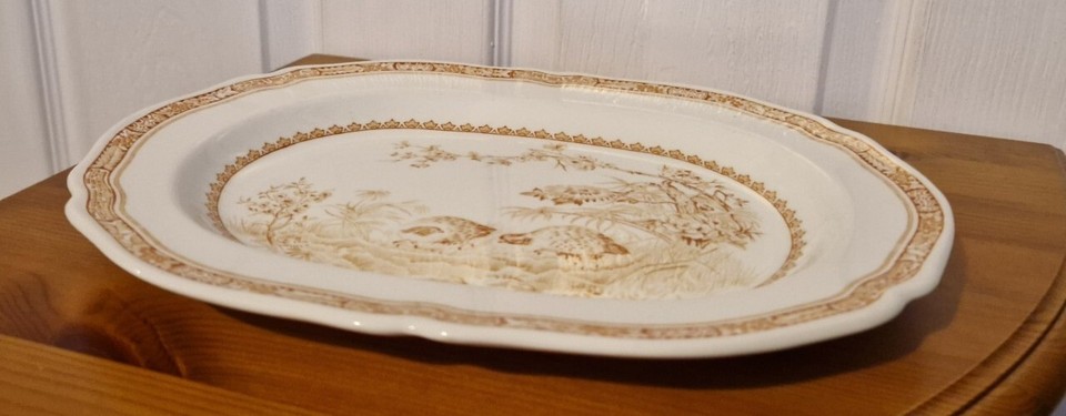 Vintage Ceramic Furnivals Quail Brown Oblong Serving Platter 29.8 x 22. ...