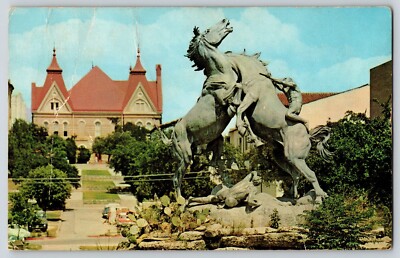 Postcard Texas State University - Old Main & Horse Statue | eBay