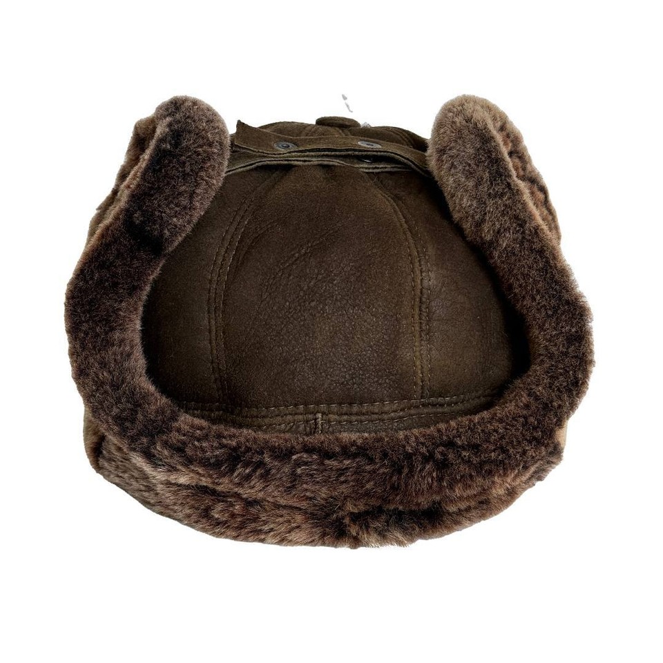Sheepskin Shearling Leather Russian Ushanka Trapper Hunting Hat Aviator ...