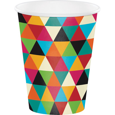 MultiColor Cups Kraft Triangle Design Paper Cups 12oz 8ct Party ...