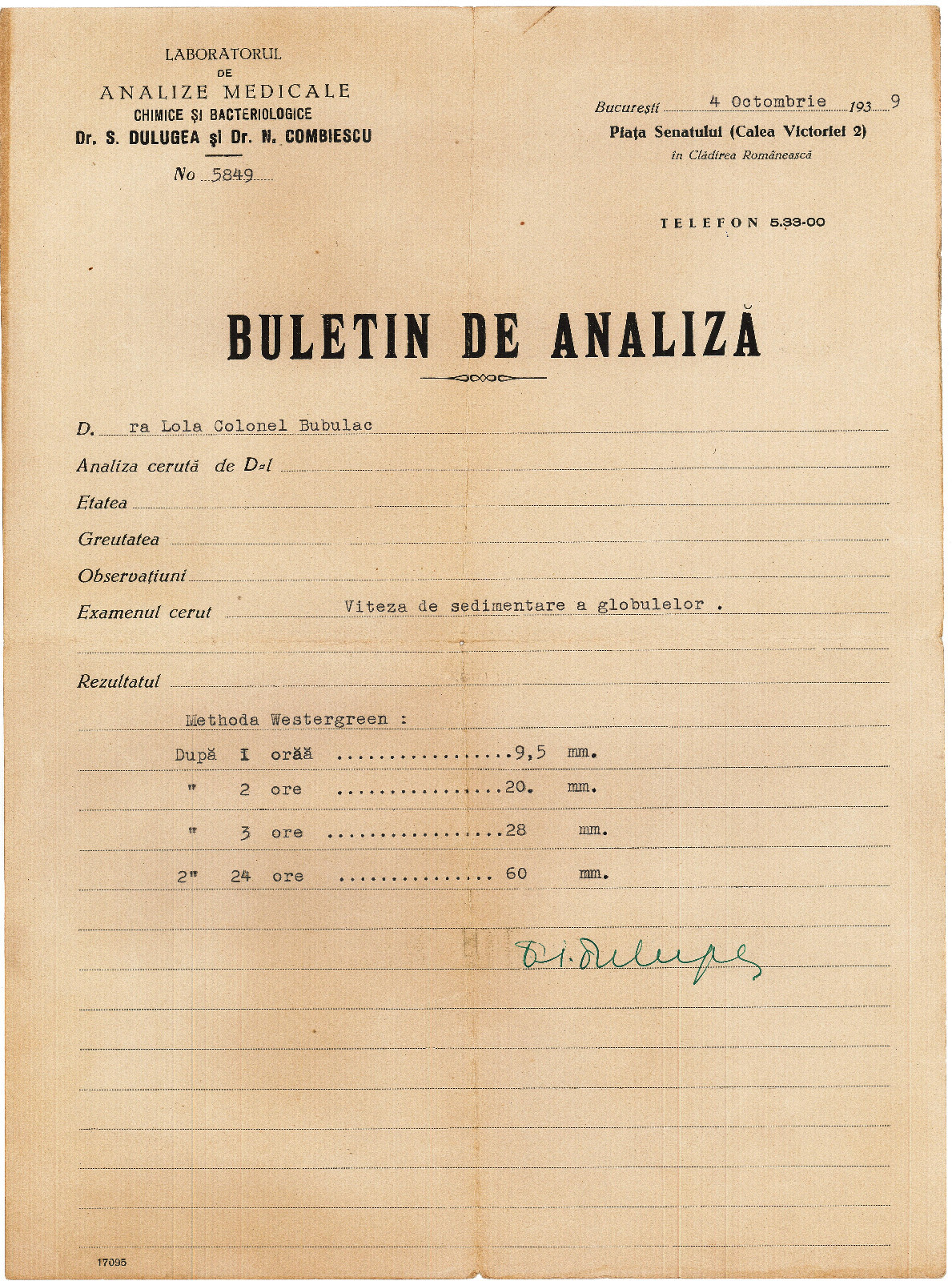 Romania, 1939, Vintage Medical Analysis Bulletin | eBay
