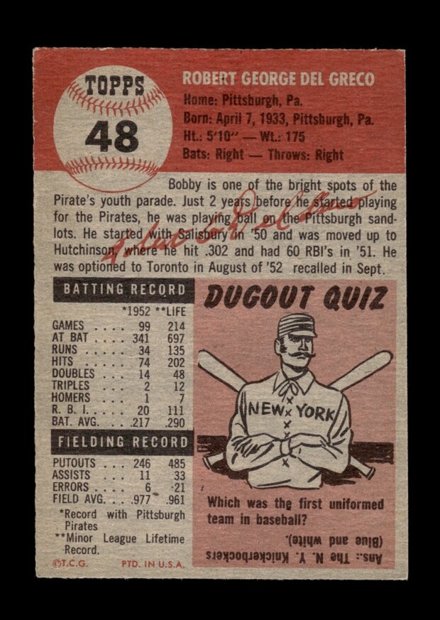 1953 Topps Set-Break # 48 Bob Del Greco EX-EXMINT *GMCARDS* | eBay