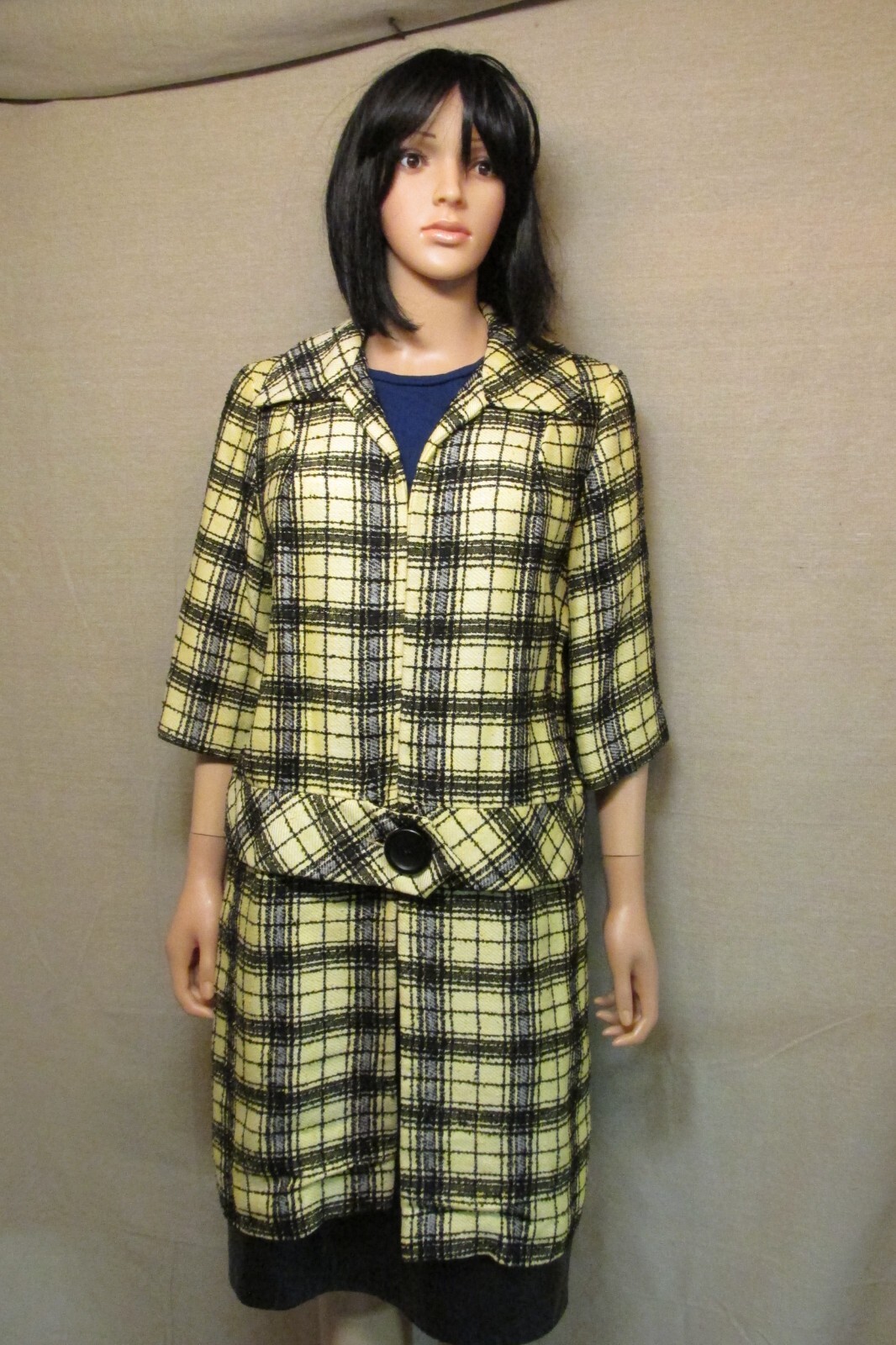 Vintage Edith Flagg Yellow & Black Plaid 3/4 Sleeve M… - Gem