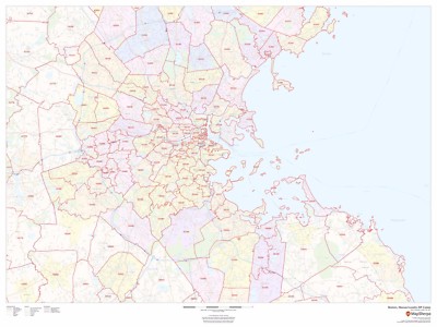 Boston, Massachusetts Zipcode Laminated Wall Map (MSH) | eBay