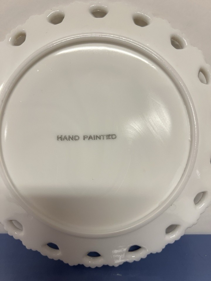 Vintage Hand Painted Milk Glass Plate Water Mill Scene Lace Edge ...